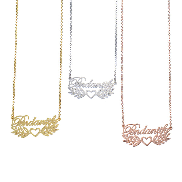 Custom Heart Leaf Name Necklace – Personalized Script Pendant – Pendantify