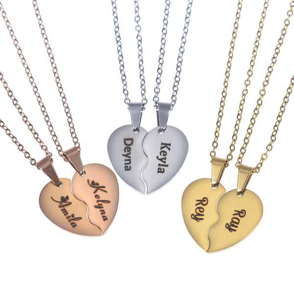 Custom Name Heart Split Necklace – Personalized Couple Matching Pendant ...